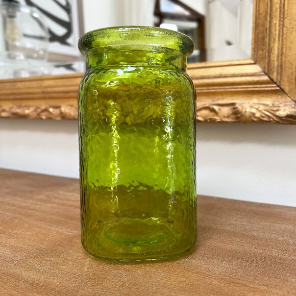 Vintage | Accents | Green Glass Mason Jar Vase Planter Pebbled Textured ...